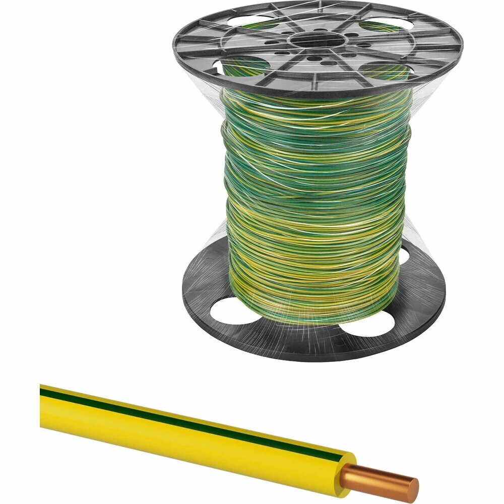 TDM ELECTRIC Провод ПуВ 1х6,0 ГОСТ на катушке (450м), желто-зеленый SQ0124-0037