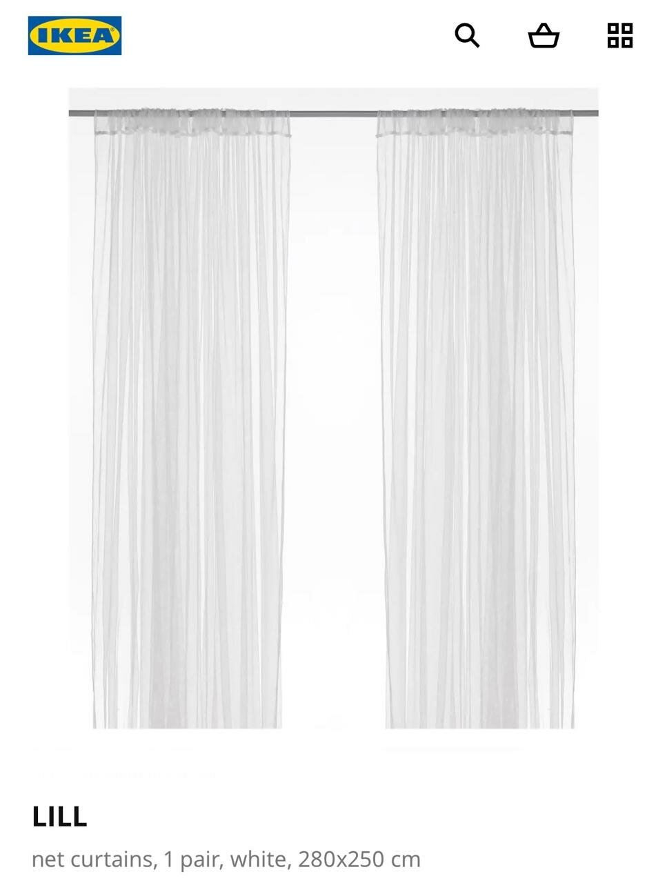 Сетчатый тюль IKEA LILL, 1 пара, белые, 140х250 см , полиэстер