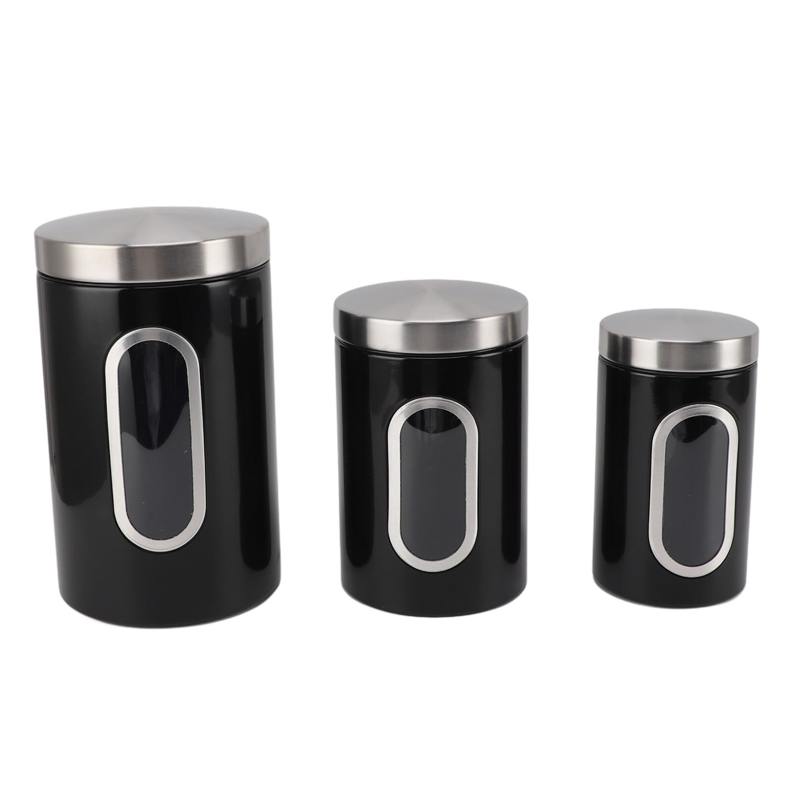 3PCS Kitchen Canisters Set Kitchen Jars With See Window Airtight Coffee Container Tea Organizer Sugar Canister Home Bar Decor Black