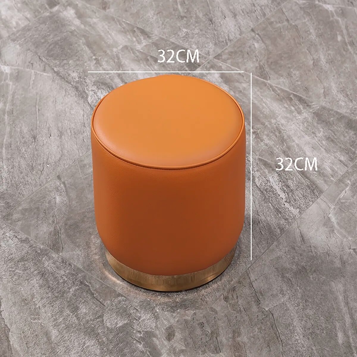 Пуф цилиндрический кожаный на металлическом основании Leo (оранжевый маленький 32*32 см)