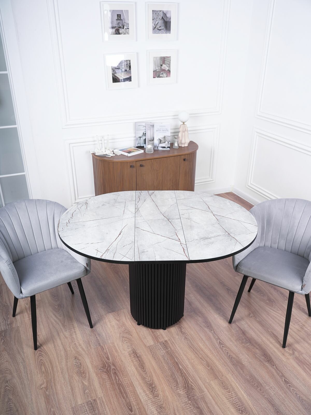 Стол кухонный раздвижной круглый Веста 100(130)х100см СерыйКаспий3087ОпЧерная