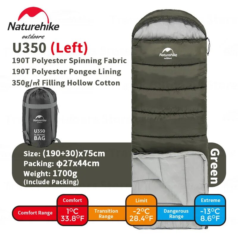Спальный мешок Naturehike из полиэстера и хлопка ультRALегкий зимний конвертный спальный мешок для взрослых для откры-air кэмпинга туристический водонепроницаемый