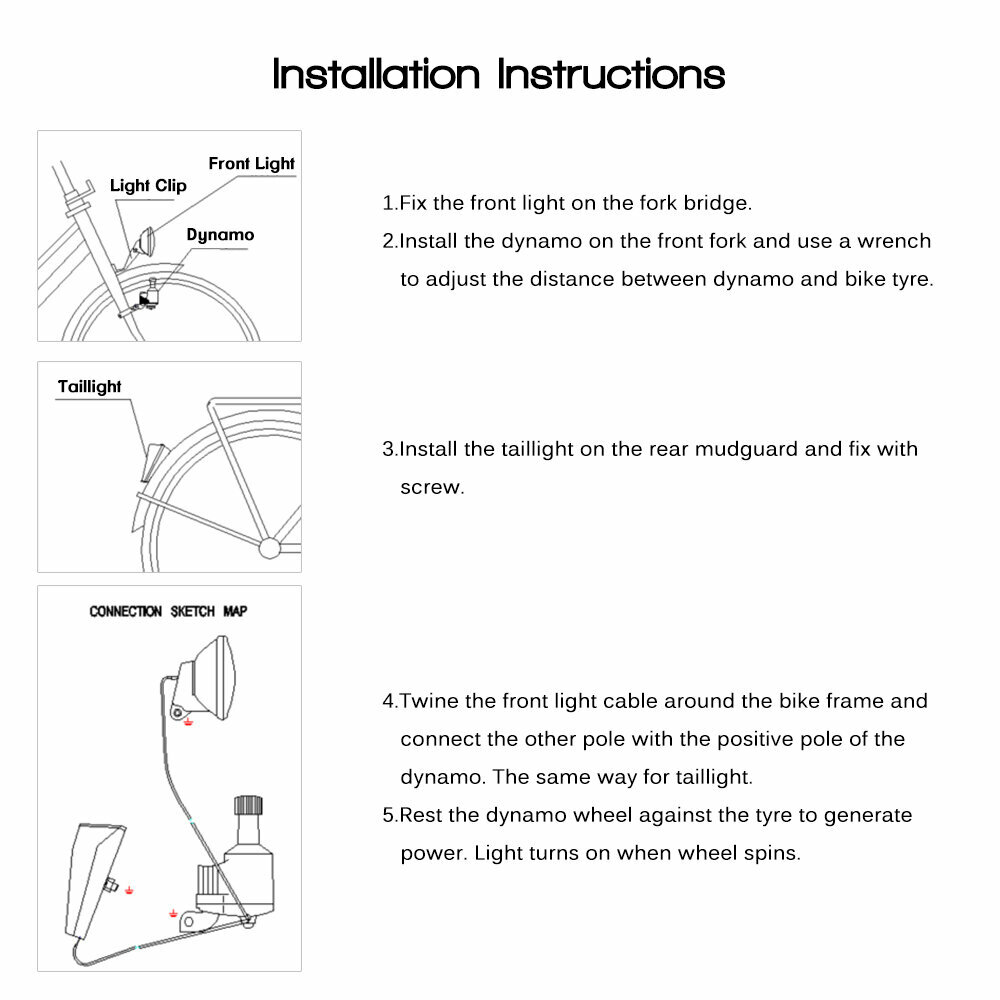 Комплект Велофар, Передняя Фара + Задний Фонарь, Динамо, Безопасность