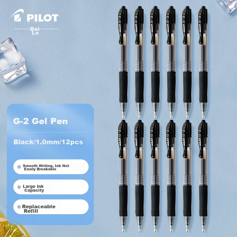 PILOT G2 Retractable Gel Ink Pen, Fine Point, Black Ink, 1.0mm, Pack of 12