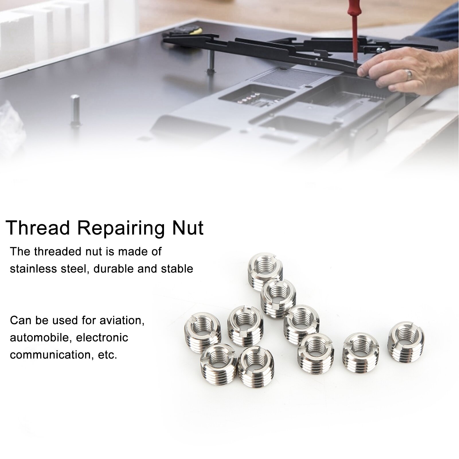 10 шт. гайка для ремонта резьбы, аксессуар для крепления из нержавеющей стали M6 x 1,0 мм, M10 x 1,5 мм, 8 мм