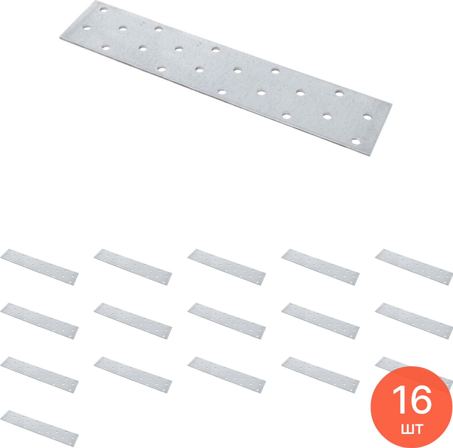 Пластина крепежная Rock Solid Connection / Рок Солид Коннекшн для деревянных конструкций, из оцинкованной стали, размером 200×40×2мм / строительство и ремонт (комплект из 16 шт)