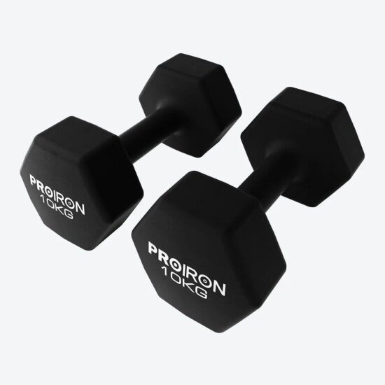 Гантели неопреновые гексагональные Proiron 2шт по 10кг, черный