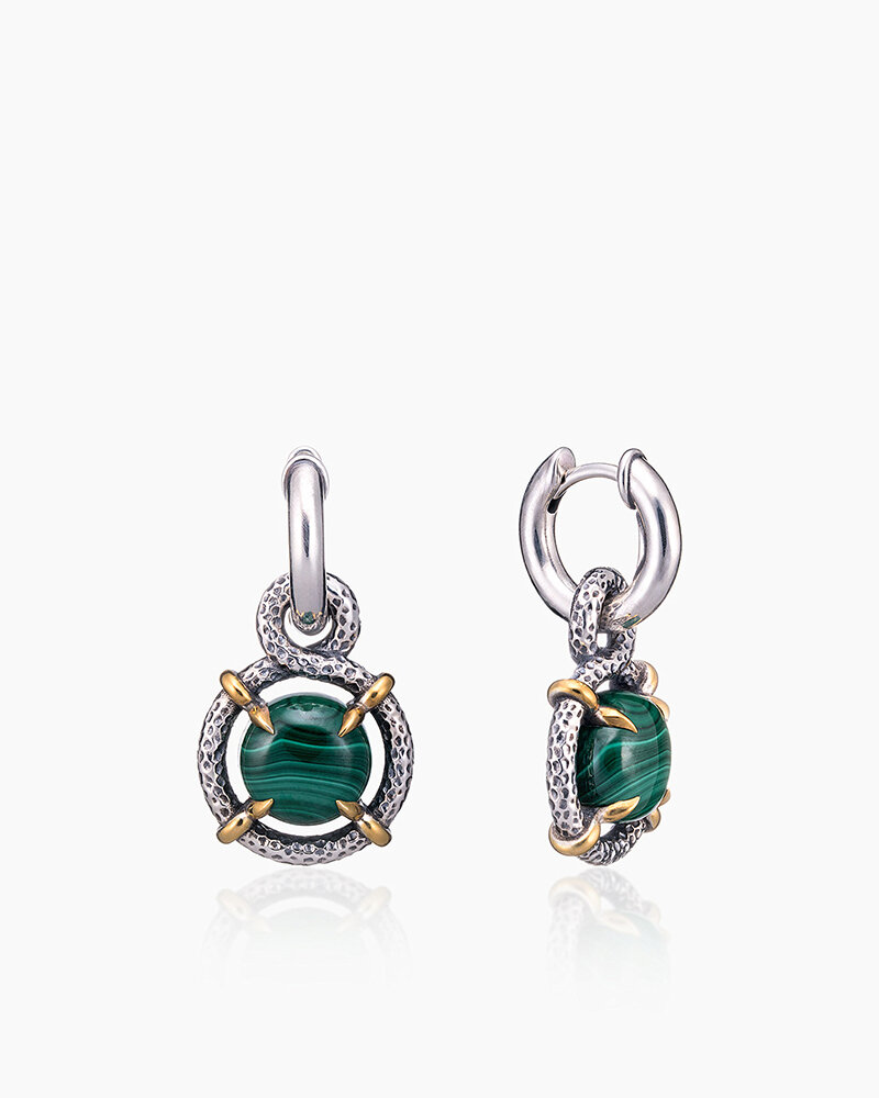 Серьги, серебро, 925 проба, чернение, малахит