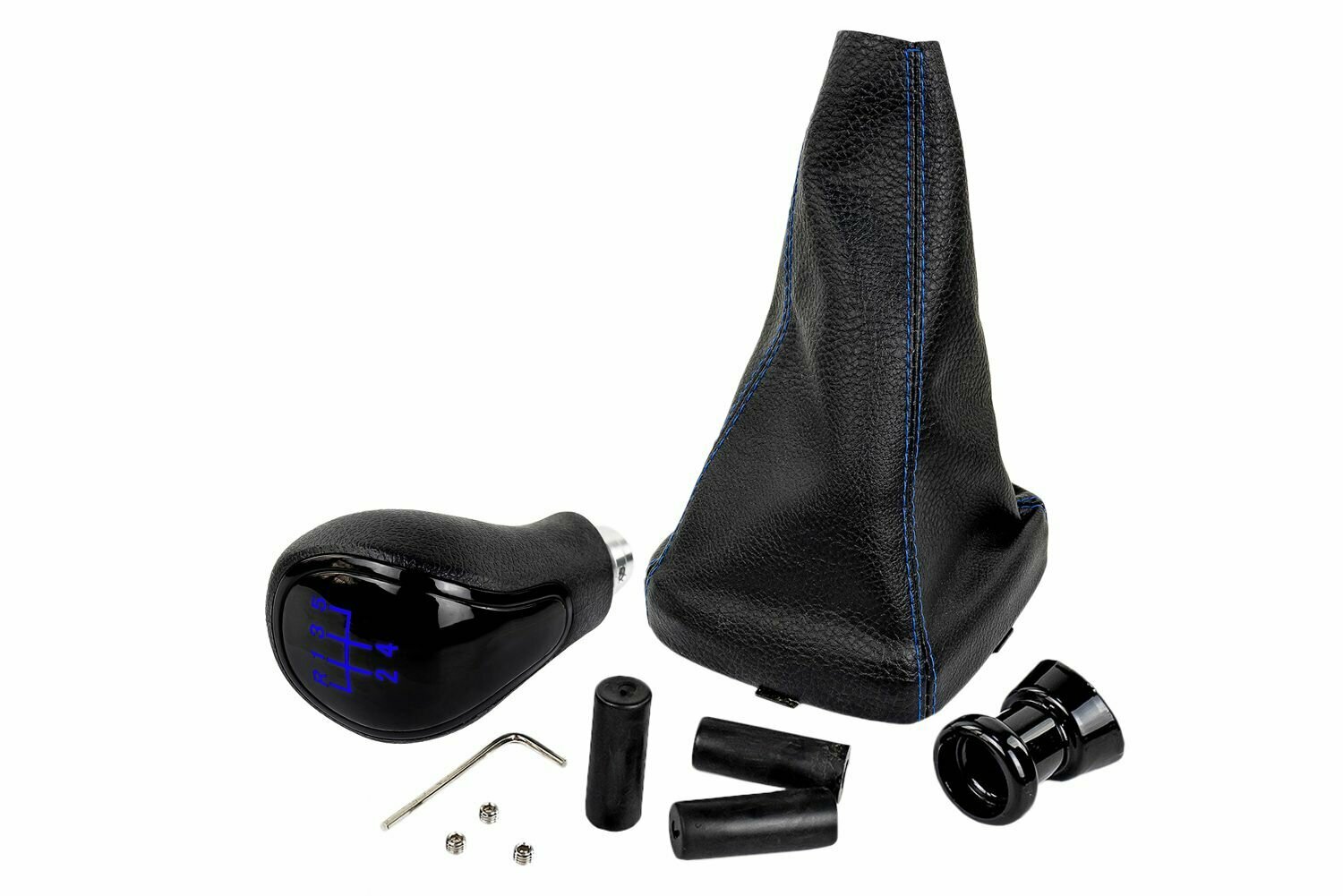 Ручка КПП черный лак с синей LED подсветкой и кожухом с синей строчкой для ВАЗ 2113, 2114, 2115