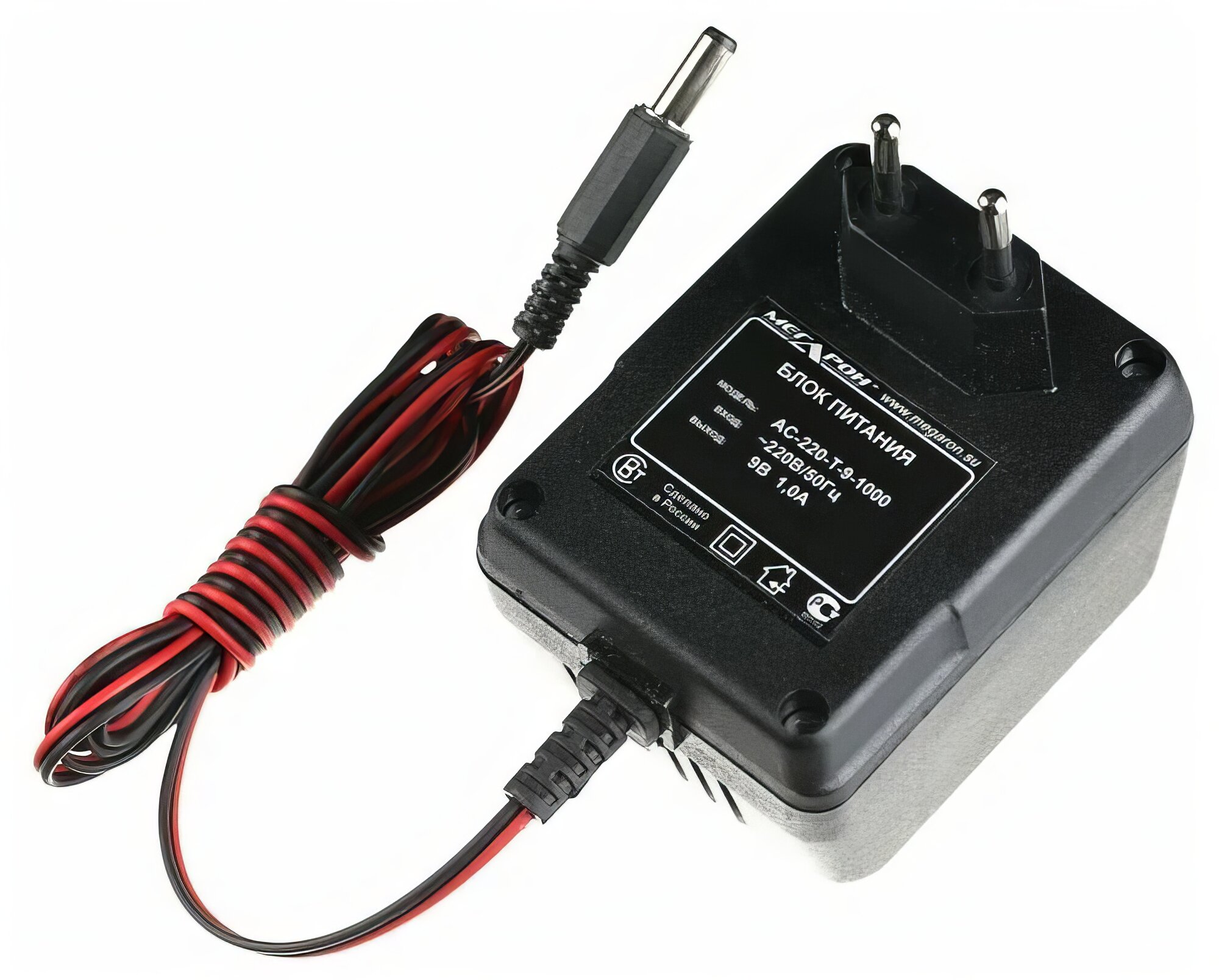 Блок питания мегарон 9 В, 1000 мА AC-220-T-9-1000 (2.5/5.5), трансформаторный