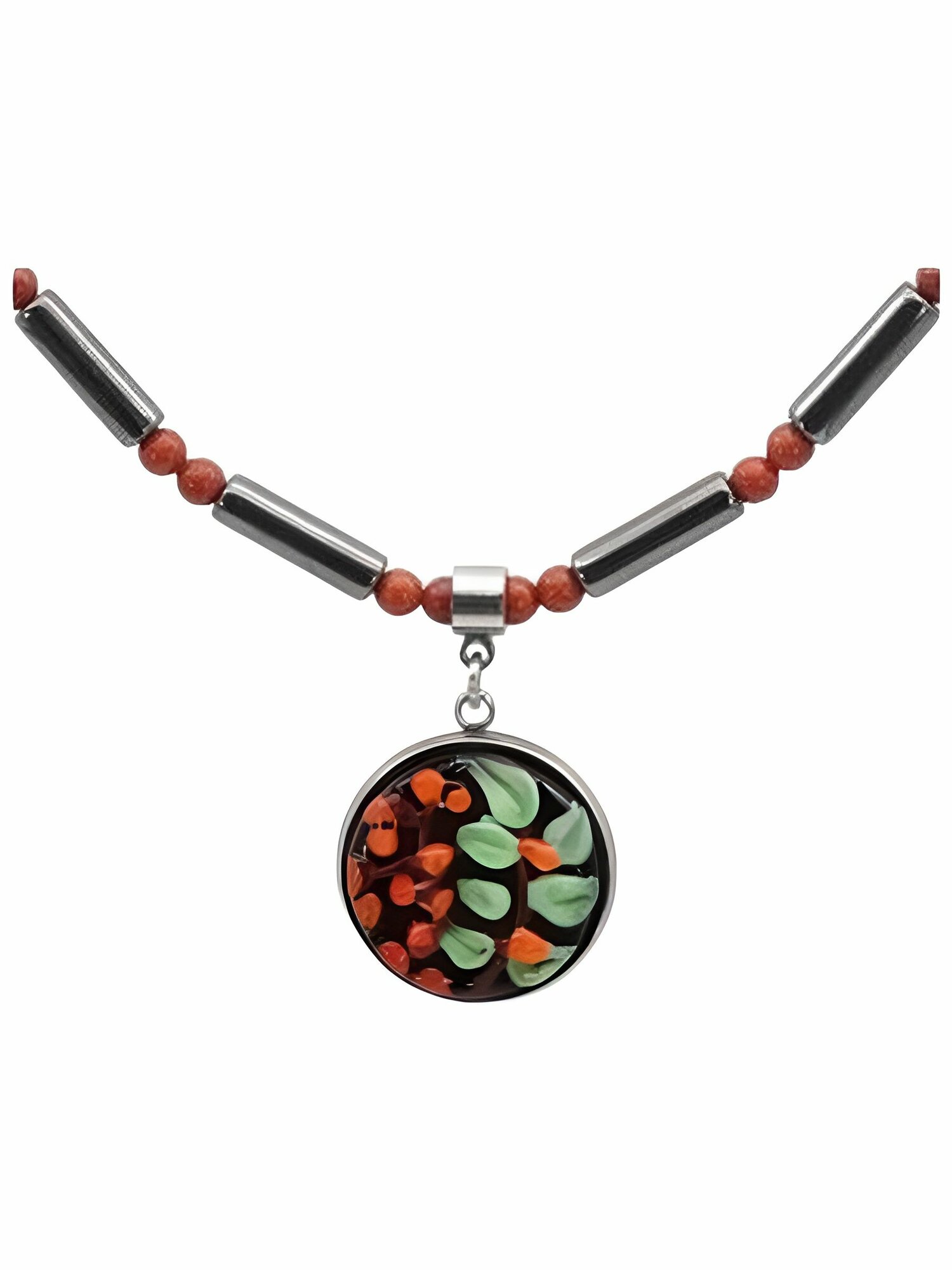 Колье, стекло, гематит, яшма, муранское стекло