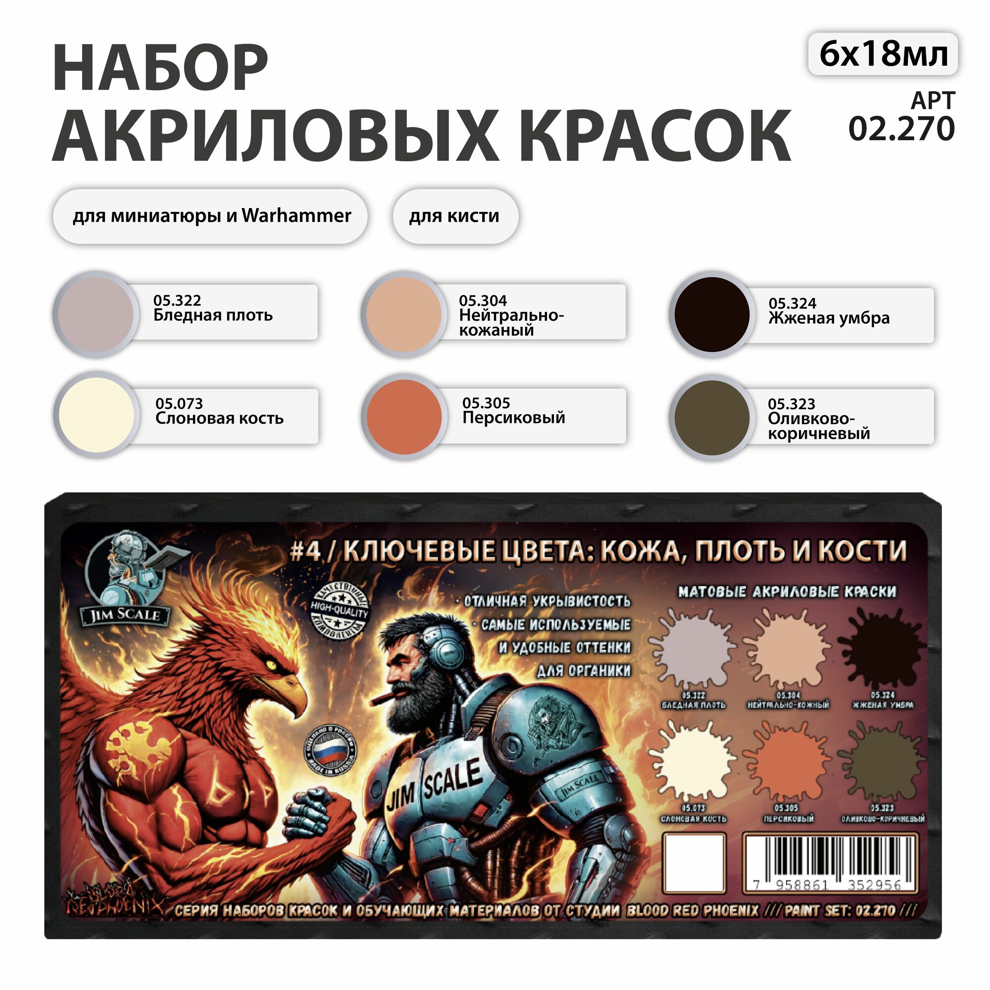 Набор красок Jim Scale: Ключевые цвета №4 (кожа и плоть) 6 цветов
