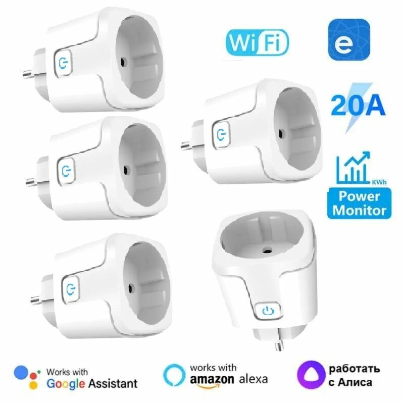 Умная розетка eWeLink, Wi-Fi, 20А, сенсорная кнопка, белая, 5 шт
