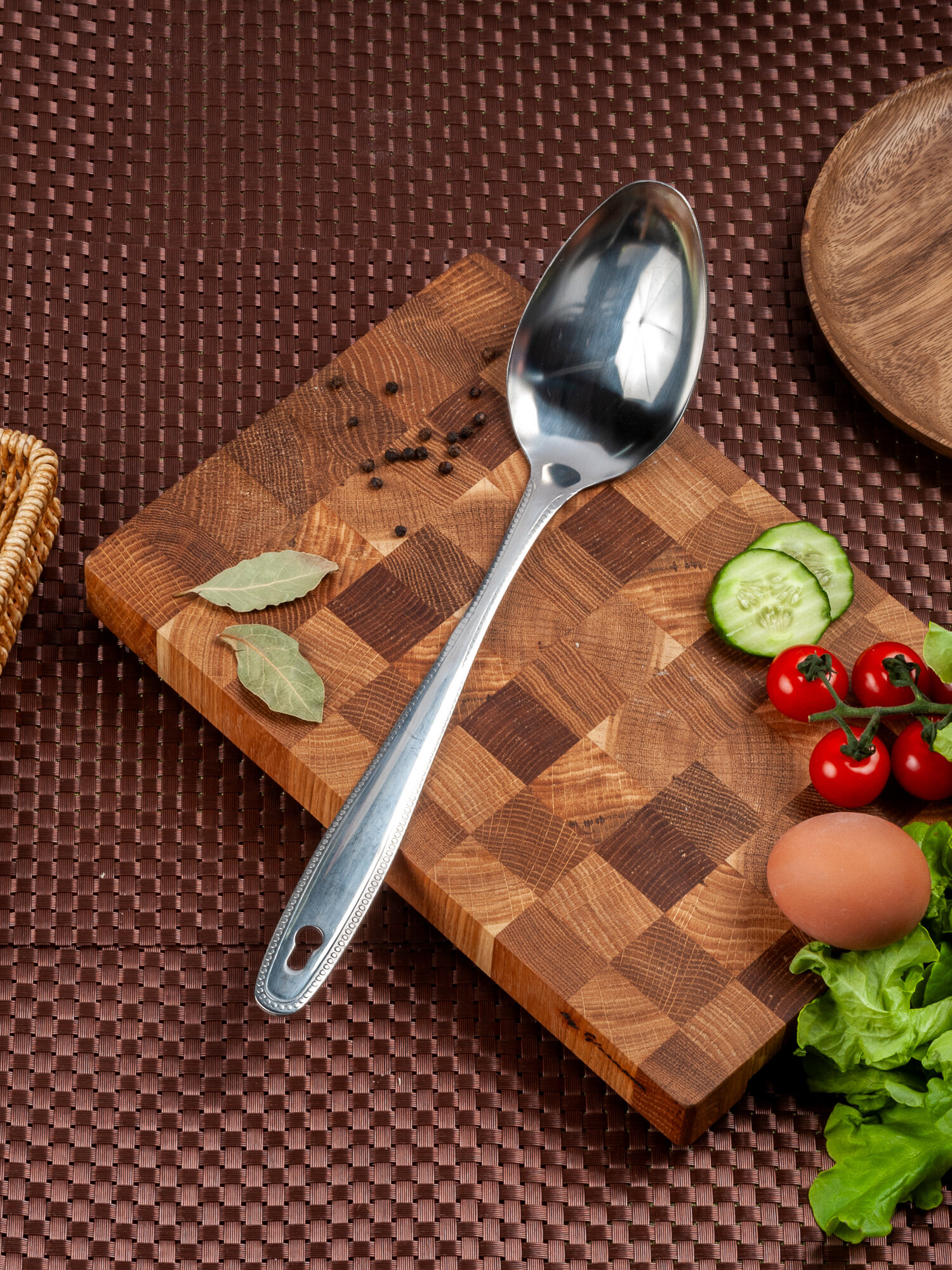 Ложка кулинарная Mirus Group, нержавеющая сталь, серебристая, длина 34см