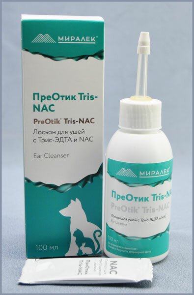 Лосьон для ушей кошек и собак ПреОтик Tris-NAC Миралек 100 мл