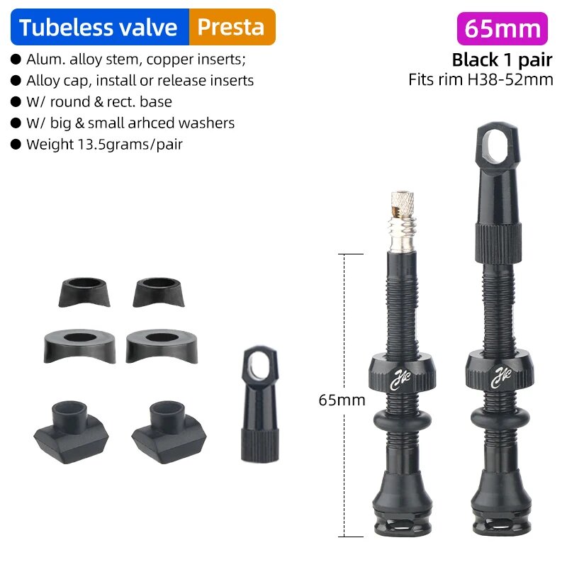 Клапаны для бескамерных шин DEEMOUNT Presta 40 50 65 80 мм Black 65MM 2pcs WS