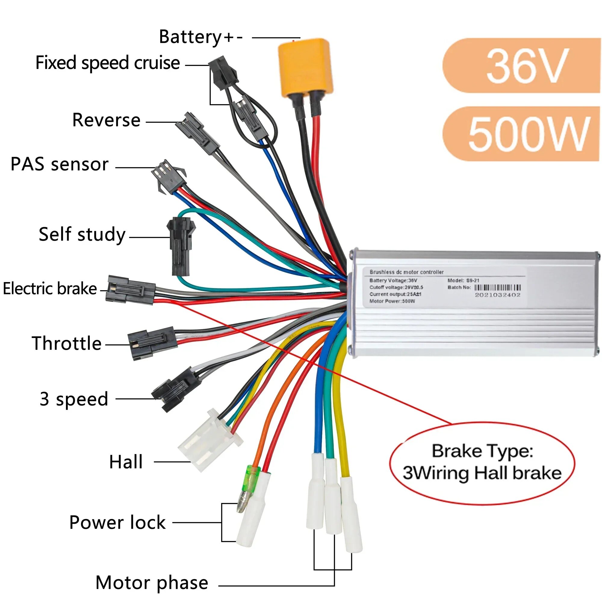 Контроллер Kun Ray для электровелосипеда 25A 36В 48В Белый, 36V500W hall Brake