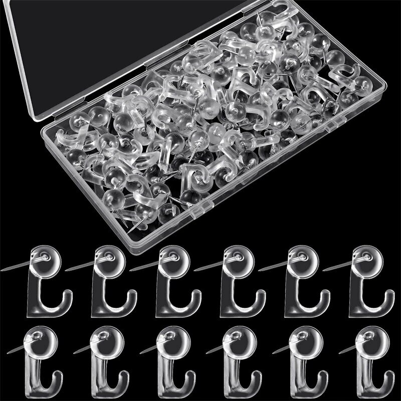 Булавки с крючком, пластик, 50/40 шт Серебряный, Transparent 50pcs