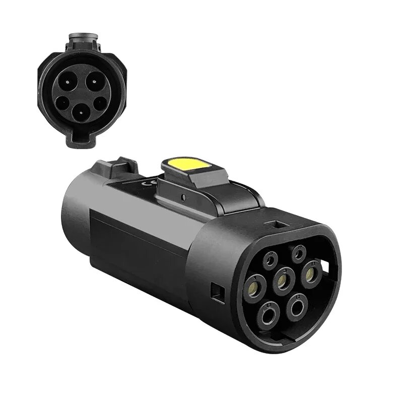 Адаптер зарядного устройства для электромобилей типа 1 на тип 2 Разъем для зарядного устройства для электромобилей 32 Адаптер SAE J1772 на тип 2 для зарядки электромобиля Type1 to Type2 Black