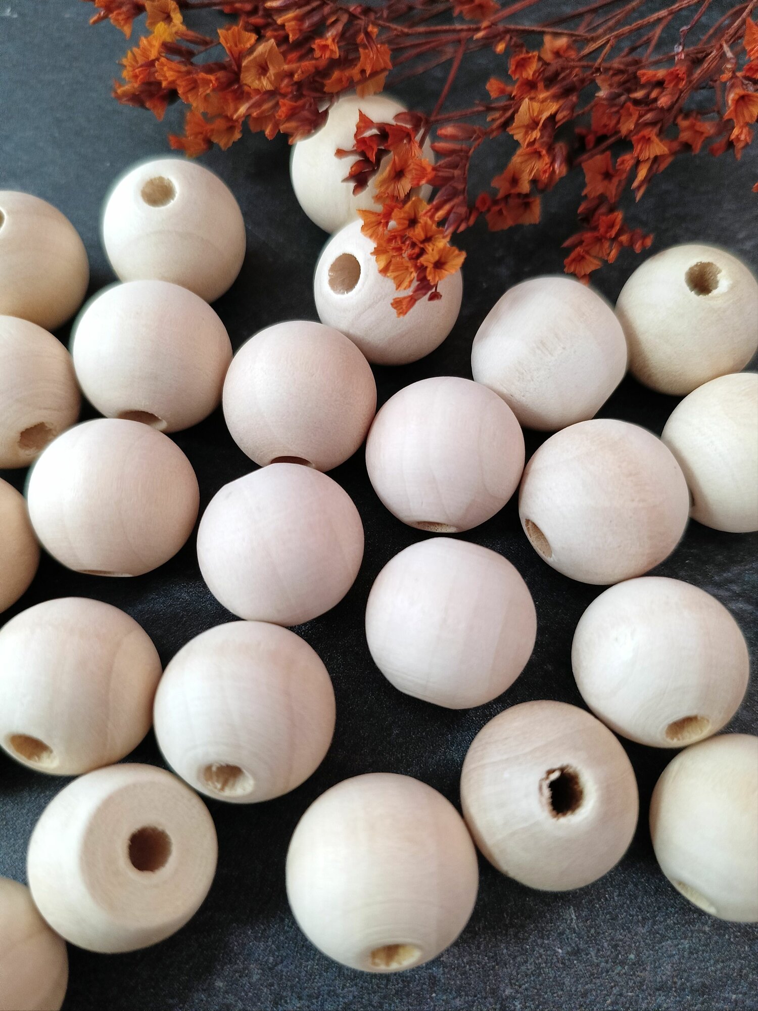 Бусины деревянные круглые для дред косичек макраме 18мм 50шт