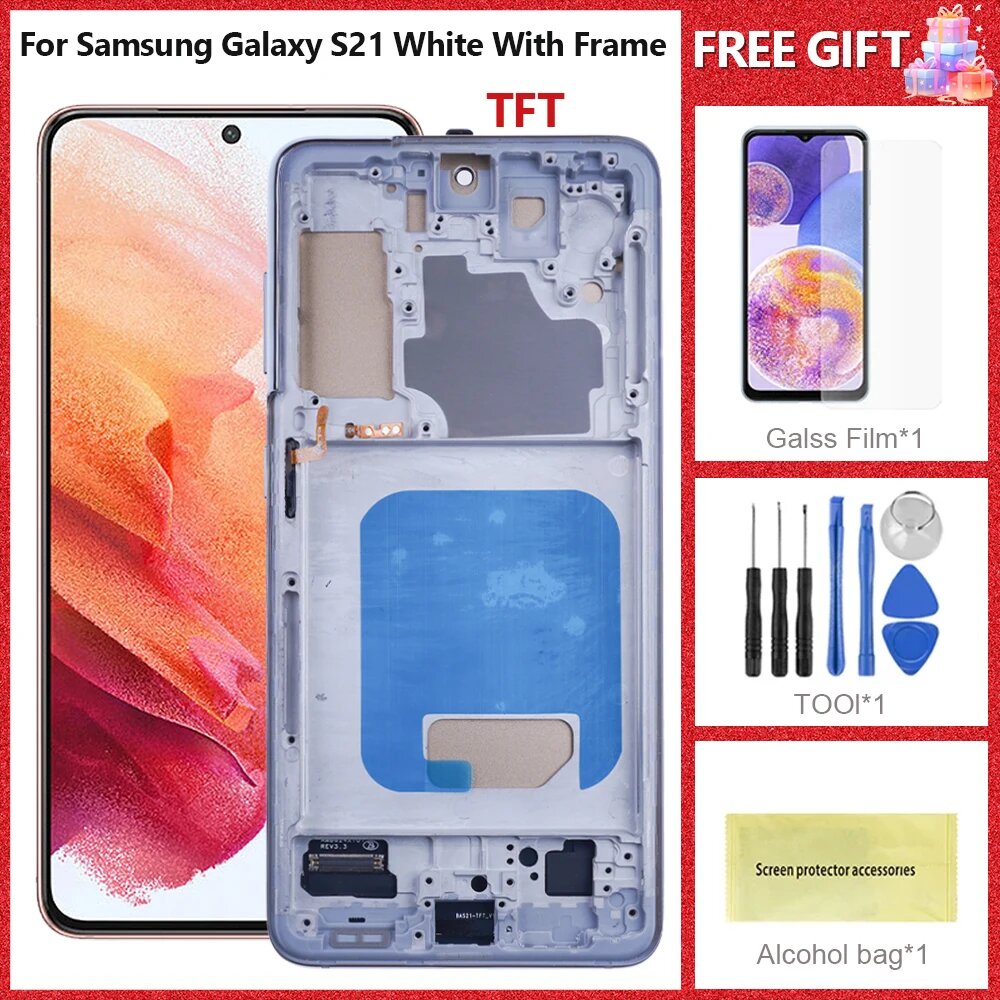 Замена 6,2-дюймового AMOLED-экрана для Samsung S21 5G G991B SM-G991B/DS SM-G991U, цифровой сенсорный экран с рамкой TFT White Frame