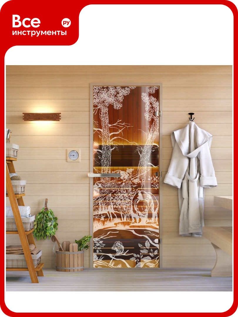 Дверь для бани DoorWood Мишка в лесу бронза, 1800x700 мм УТ-00014694