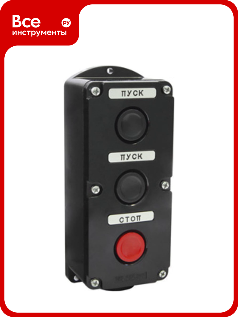 Пост управления Электротехник Пке 212-3 у3, 10а, 660в, 3 элемента, чёрный и красный цилиндр, накладной, ip40, ET519070