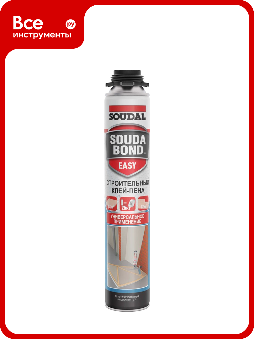 Полиуретановый клей в аэрозоле SOUDAL Easy Soudabond Gun 0.75 л 121618, 30 мм, для крепления гипсокартонных плит