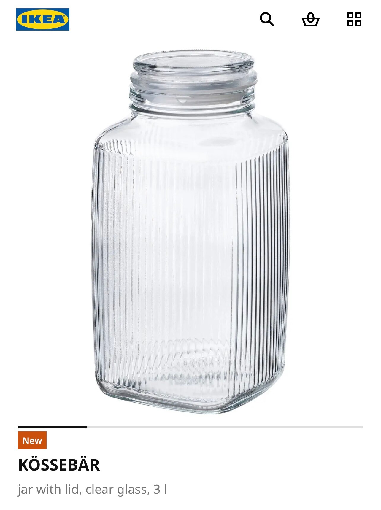 Банка с крышкой KÖSSEBÄR IKEA 3л, негерметичная, прозрачное стекло