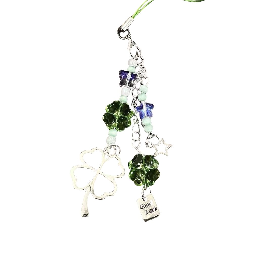 Стильный кулон с клевером для телефона, ручной работы, из акрила и металла, для сумок и ежедневного использования