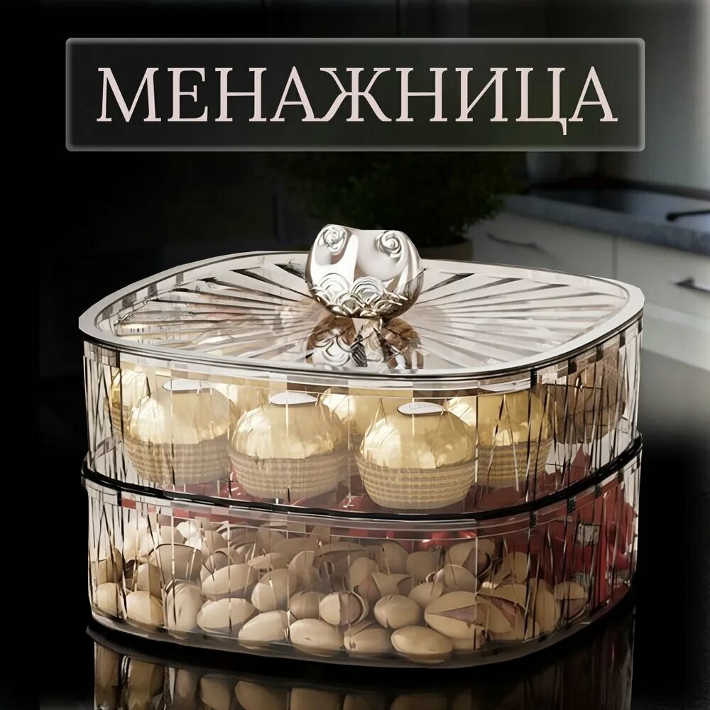 Конфетница "Фруктовое блюдо", ABS-пластик, прозрачная, с крышкой