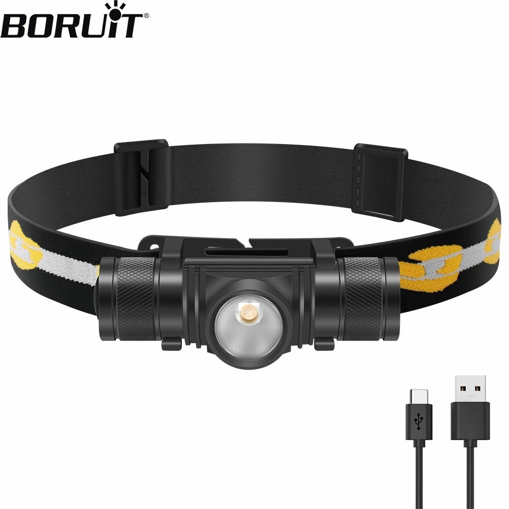 Светодиодная фара BORUIT D10 1000LM TYPE-C перезаряжаемая батарея 18650 для рыбалки, кемпинга, активного отдыха и т. д. (желтый свет)