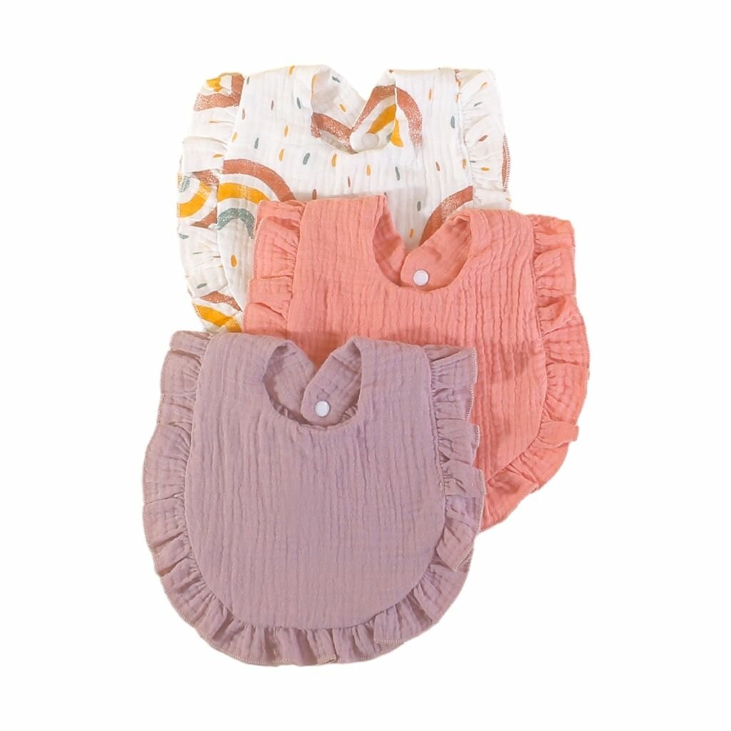 Детские нагрудники для еды, мягкие дышащие слюнявчики, тканевые с рюшами и отрыжкой, банданы кормления младенцев, 3 шт.