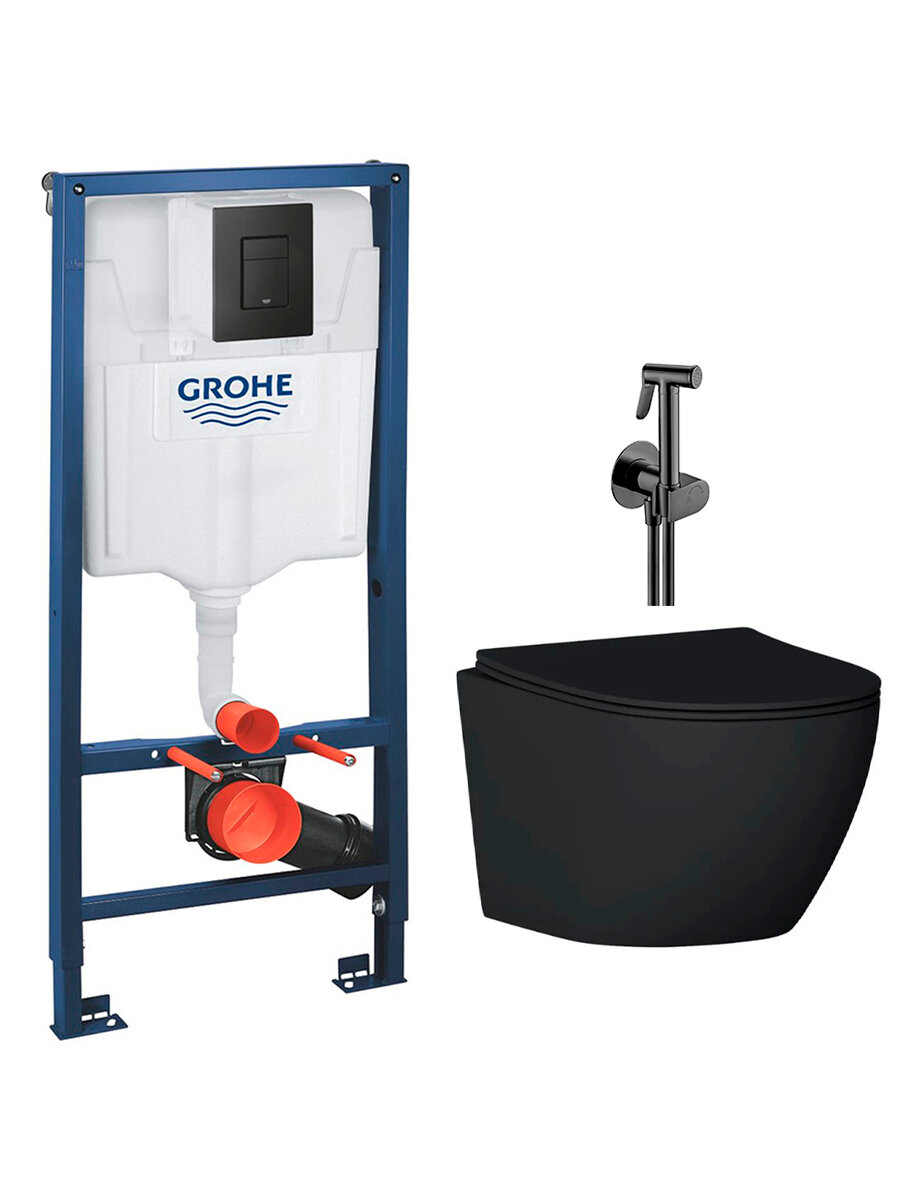 Инсталляция с унитазом и гигиеническим душем комплект: унитаз Helmken 35103001B, инсталляция Grohe, гигиенический душ