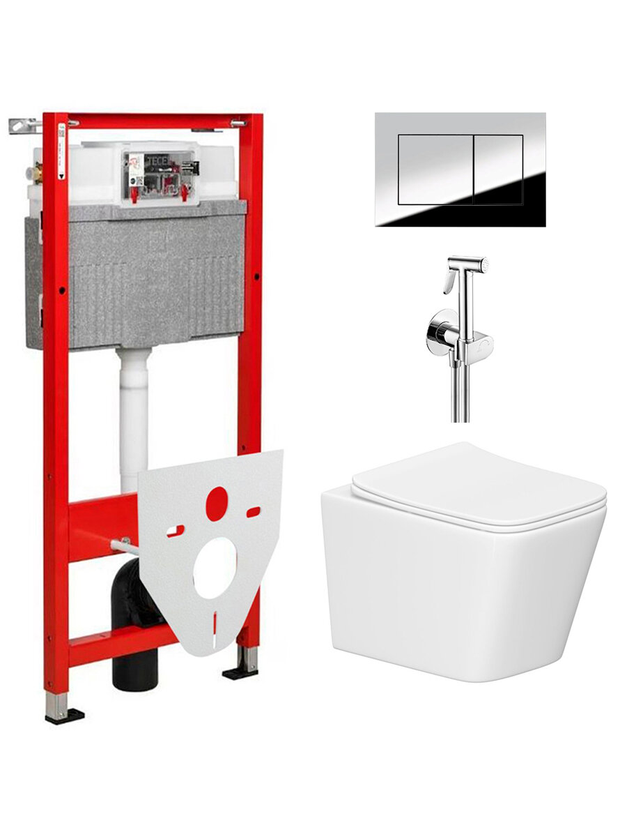 Инсталляция с унитазом и гигиеническим душем комплект: унитаз Helmken 35120001, инсталляция TECE, шумоизоляция, гиг. душ