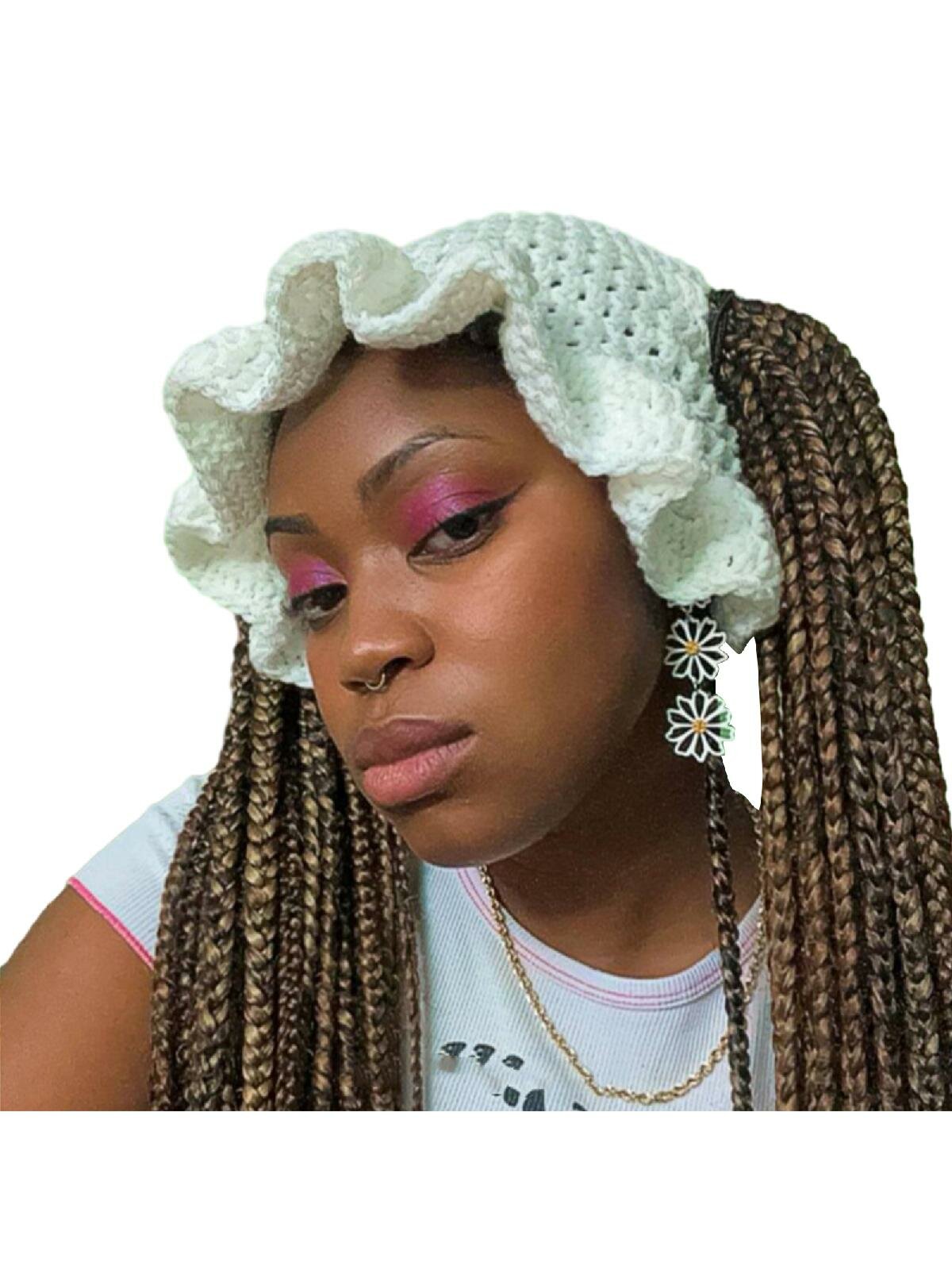 Полая кружевная рыбацкая шляпа ручной вязки-белый