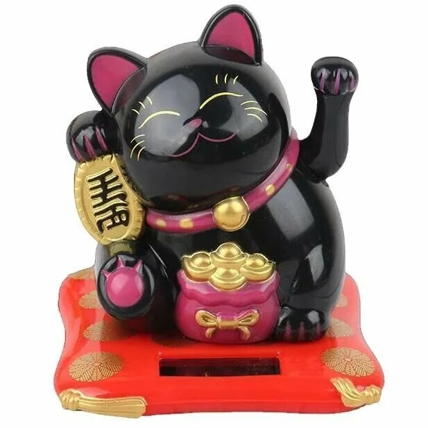 Статуэтка "Денежный кот" на солнечной батареи, керамика, 8x6.5 см, черная