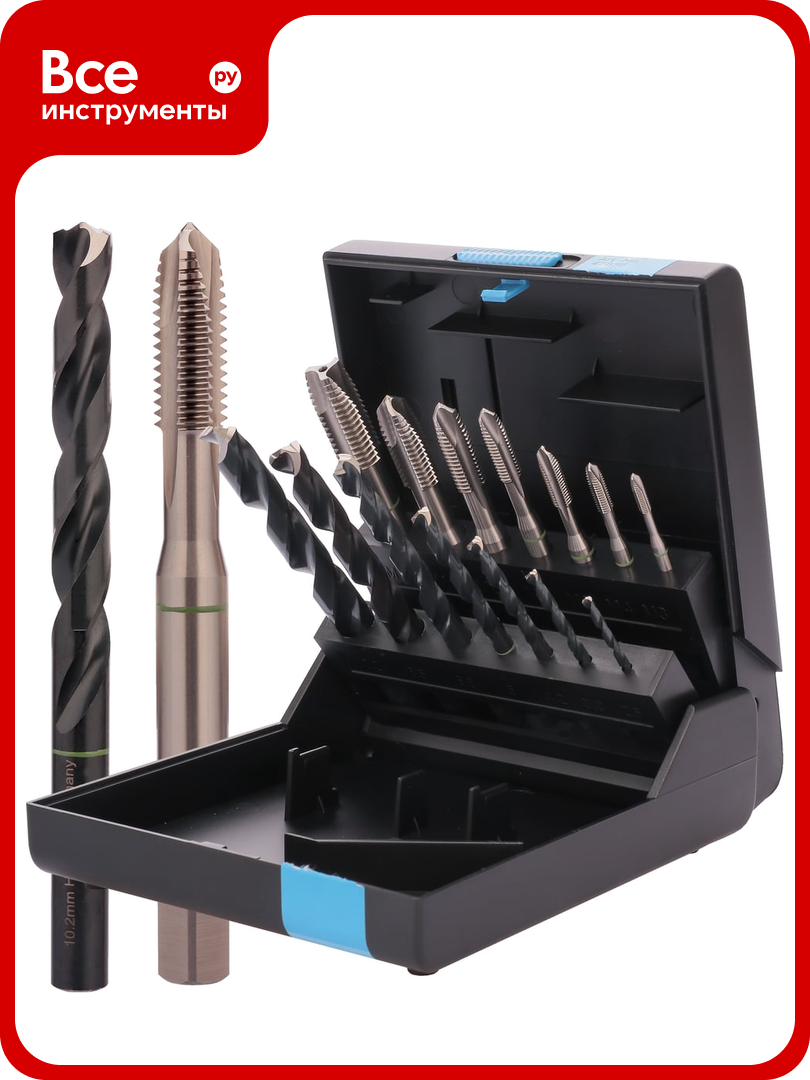 Набор метчиков VOELKEL машинных M3-M12 +сверла HSSE 14пр V47856