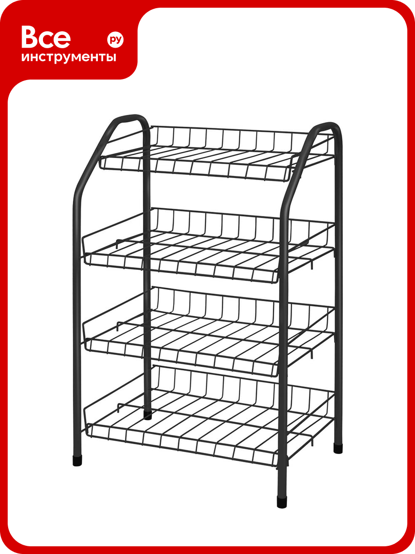 Этажерка для обуви Nika 2 узкая, 4 полки, черная ЭТ2, пластик