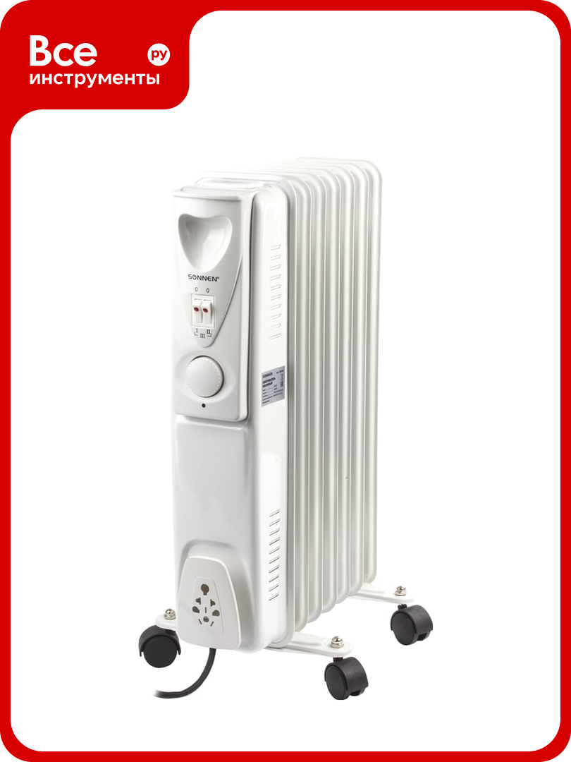 Масляный обогреватель SONNEN DFS-07, 1500 Вт, 7 секций, белый, 453498