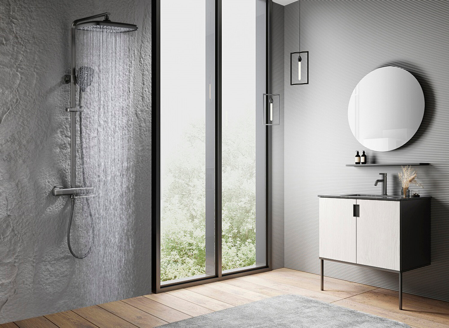 Душевая система с тропическим душем и термостатом от бренда Ganzer из латуни GZ12171-Q графит