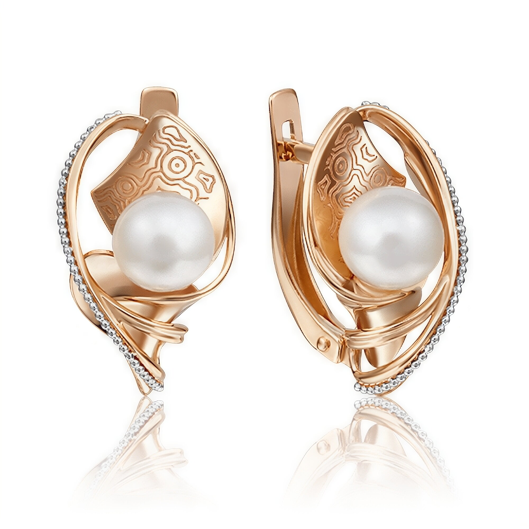 Серьги, красное золото, 585 проба, жемчуг