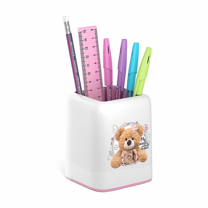 Набор настольный канцелярский Erich Krause пластиковый, белый с розовой вставкой, 6 предметов