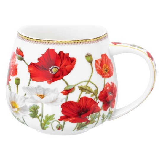 Кружка Elan Gallery "Маки" бочонок, 400 мл, 13х10х8,5 см. NEW BONE CHINA