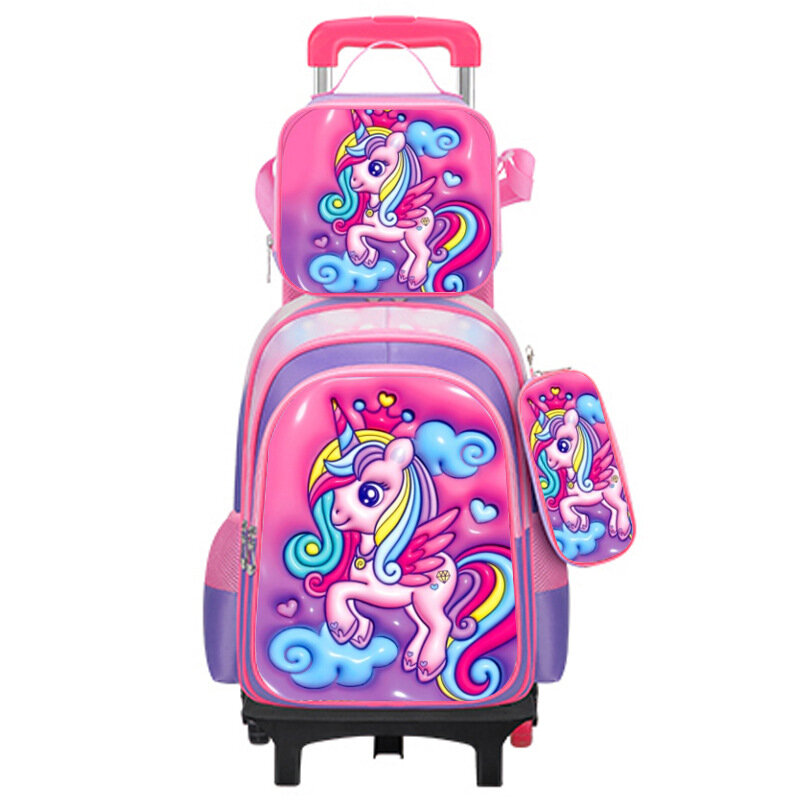 Рюкзак детский мультяшный надувной стиль блестящий кожаный школьный с троллей и плечными ремнями тройной комплект