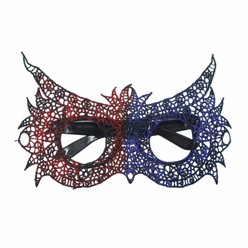 Таинственные кружевные маски для маскарадов, фотосессий и вечеринок, - сова красно-синяя