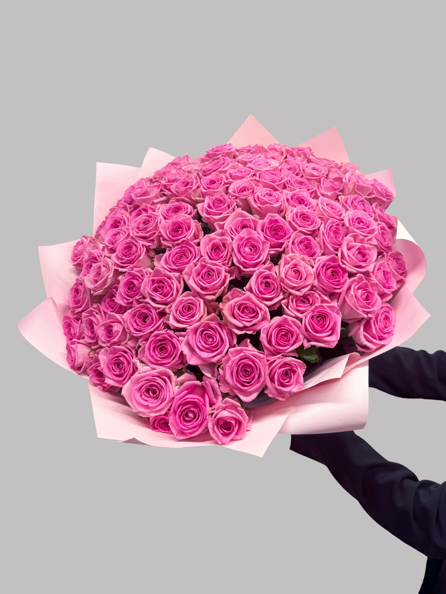 Букет живых цветов, розовые розы 101 шт 50 см. "Аква" в упаковке, флау стор