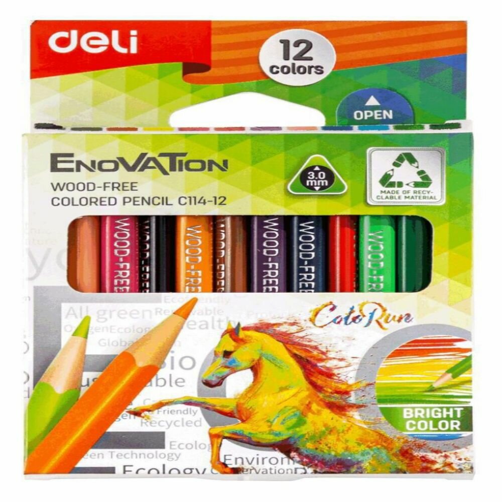 Карандаши цвет. 12цв Deli Enovation трехгранные, пластиковые, мини