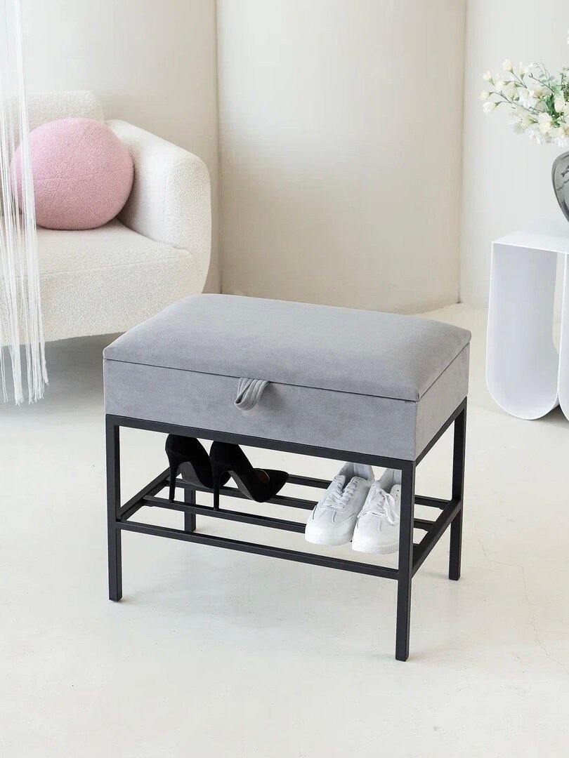 Банкетка в прихожую с мягким сиденьем, ящиком и полками для обуви 60х35х51см