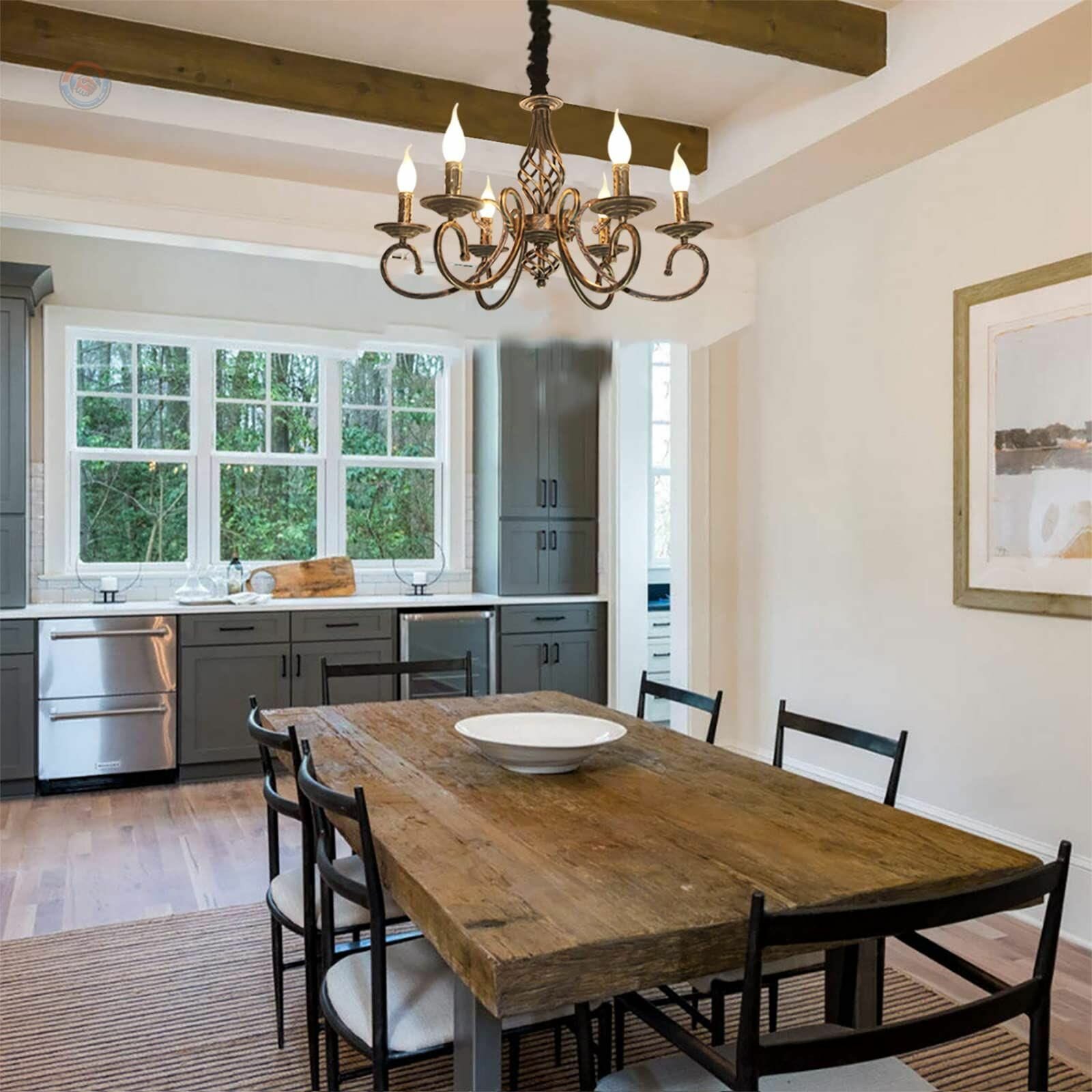 Люстра французский кантри на 6 ламп E14, регулируемая по высоте, диммер, бронза, для кухни, гостиной, спальни